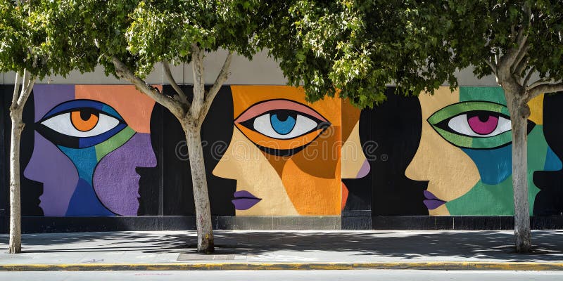 Vibrant Mural with Colorful Faces Stock Illustration - Illustration of ...