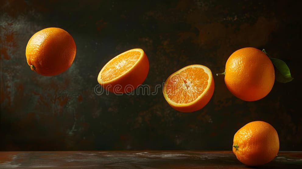 Falling Oranges on Solid Background in Realistic Style Stock ...
