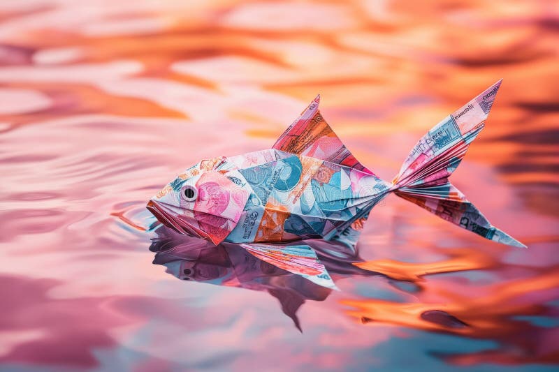 A Colorful Origami Fish Made of Banknotes Floats on Water. this ...