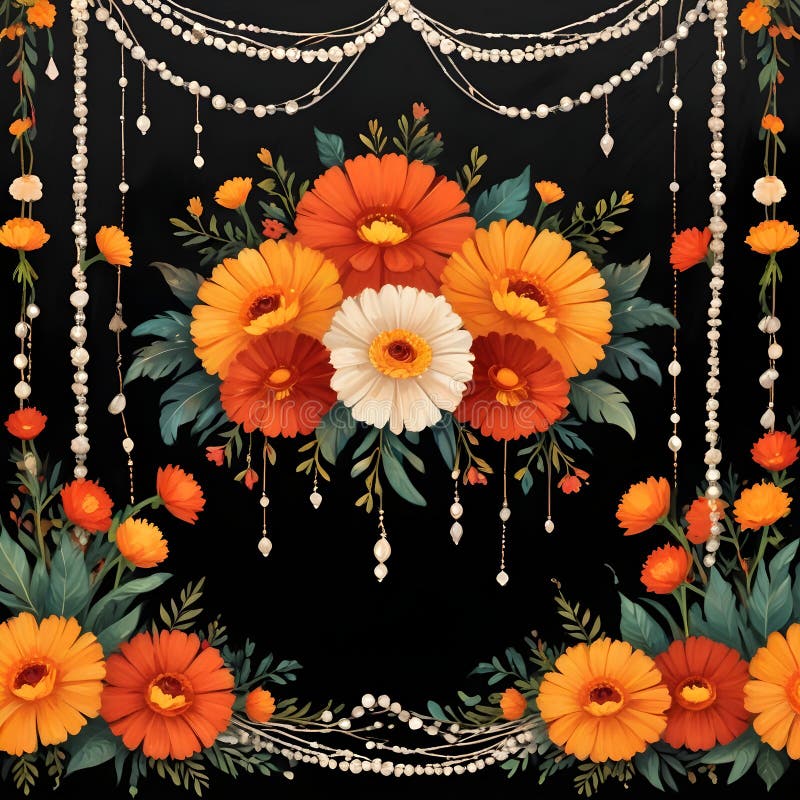 Ornate Floral Arch with Marigolds and Gerbera Daisies. a Vibrant ...