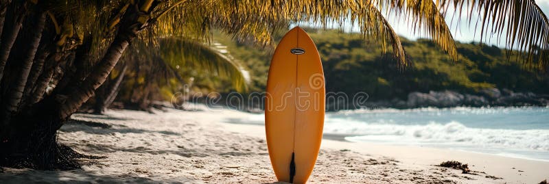 Vibrant Beach Scene with Surfboard Stock Illustration - Illustration of ...