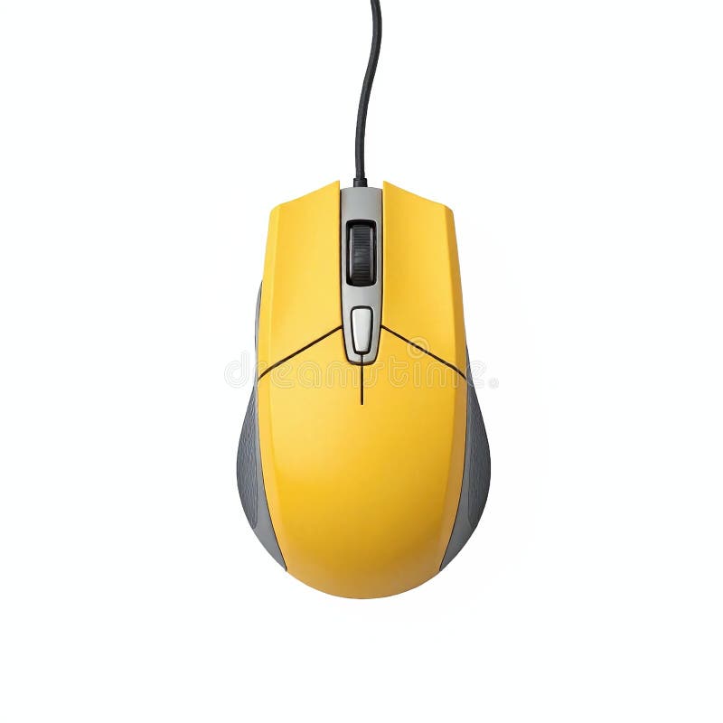Yellow Wired Computer Mouse with Scroll Wheel and Side Grips on ...