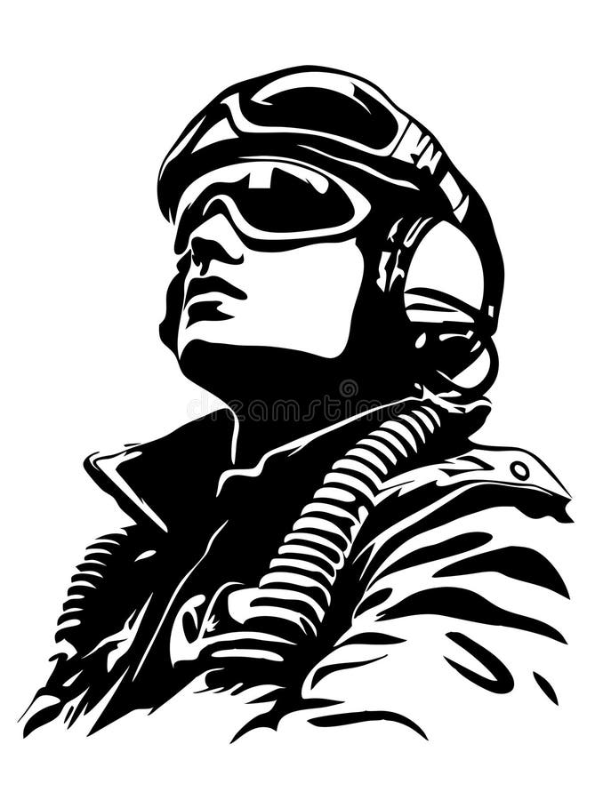 Vintage Aviator Pilot Silhouette Vector Illustration for Design and ...