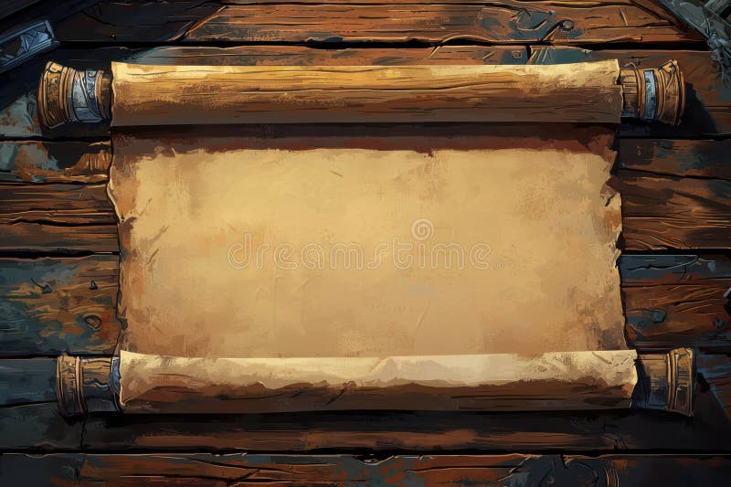 Vintage Blank Paper Scroll on a Rustic Wooden Surface, Showcasing a ...