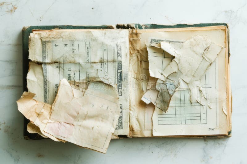 An Old Book with Torn Pages Displayed on a Table. the Vintage Look Adds ...