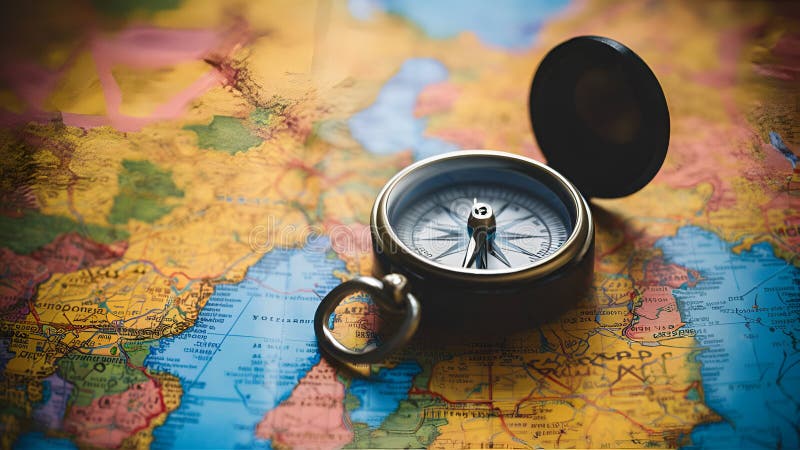 Vintage Brass Compass on Detailed World Map Highlighting Adventure and ...
