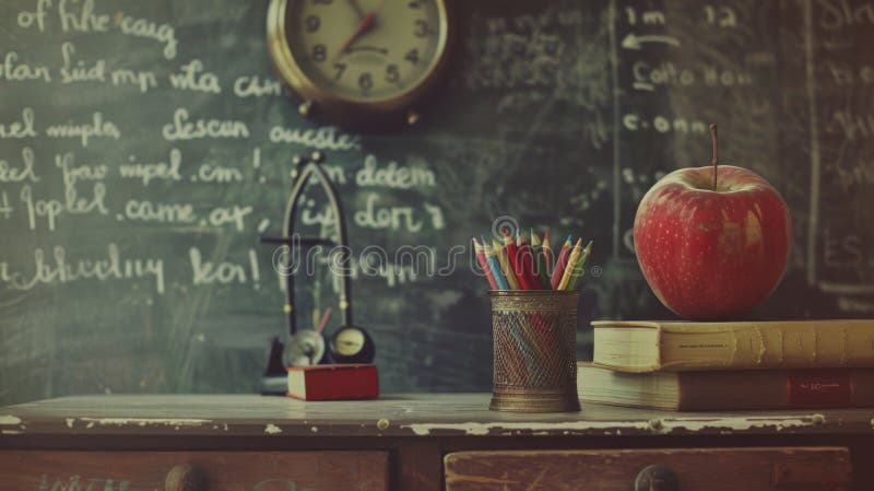 Vintage Classroom Still Life Generative AI Stock Image - Image of chalk ...