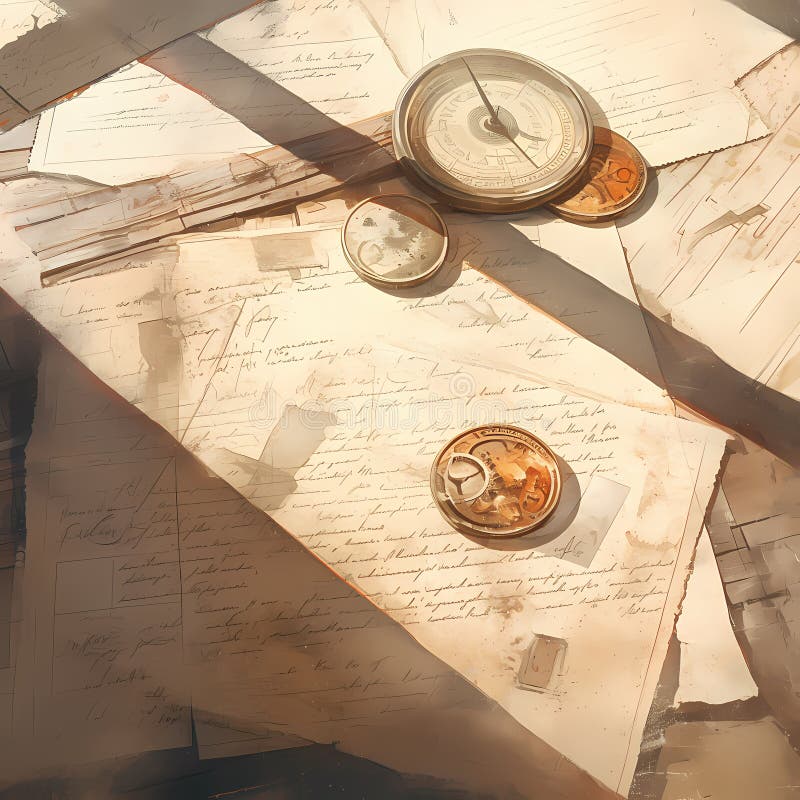 Vintage Compass on Old Documents Stock Illustration - Illustration of ...