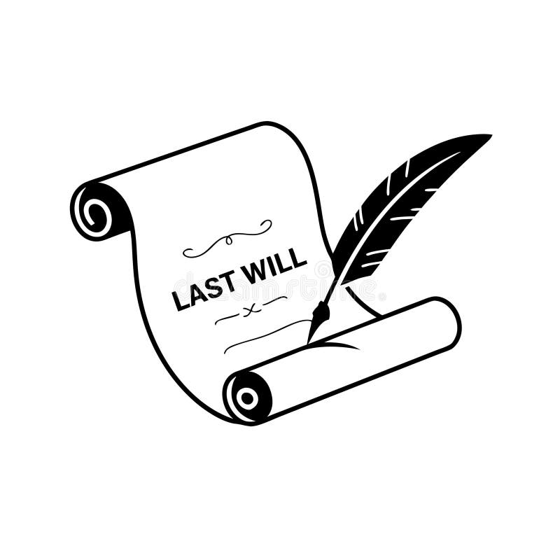 Last Will Document with Quill Scroll Vector Illustration for Legal and ...