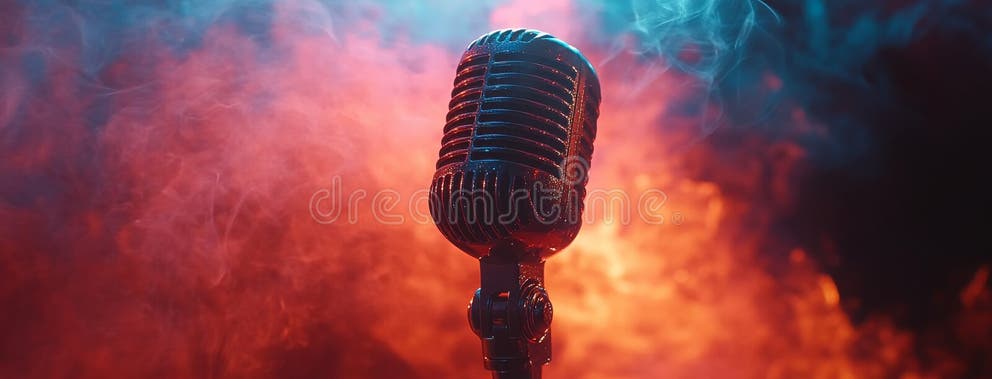 The Image Features a Vintage Microphone Positioned in Front of a ...