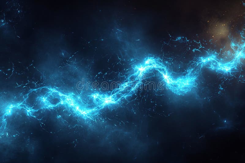 Vivid Blue Electric Energy Lightning Bolt on Dark Smoky Background for ...