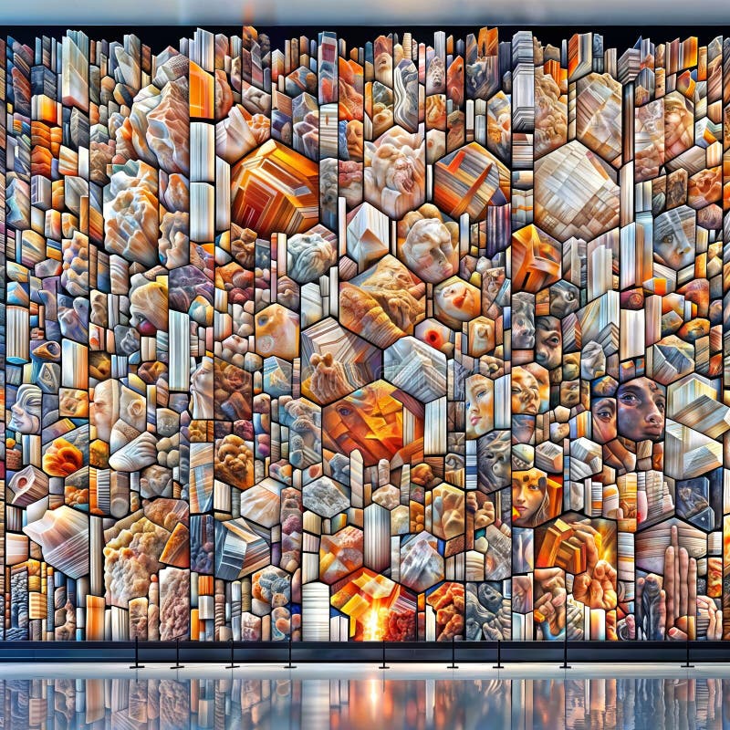 Stone Wall Reflection: Textured Orange & Beige Wall on Silver Floor ...