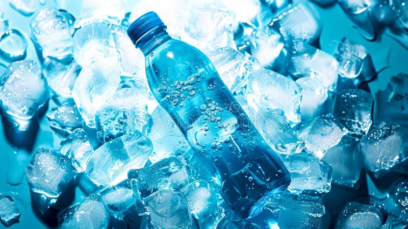 A Refreshing Clear Water Bottle is Surrounded by Ice Cubes. the Cool ...