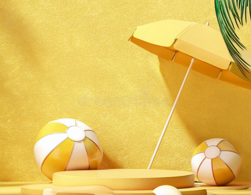 Summer Catwalk Beach Balls and Umbrella Windows on Yellow Background ...