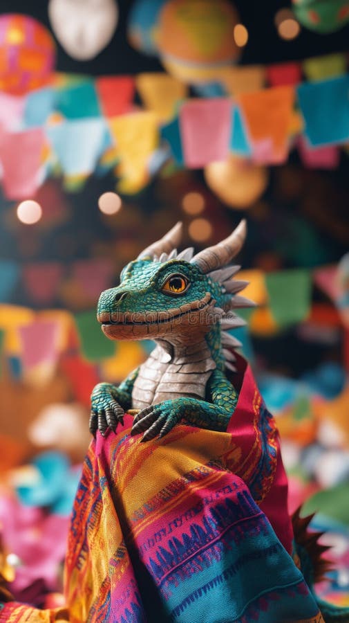 A Charming Dragon Sits Cozily Wrapped in a Colorful Blanket. this ...