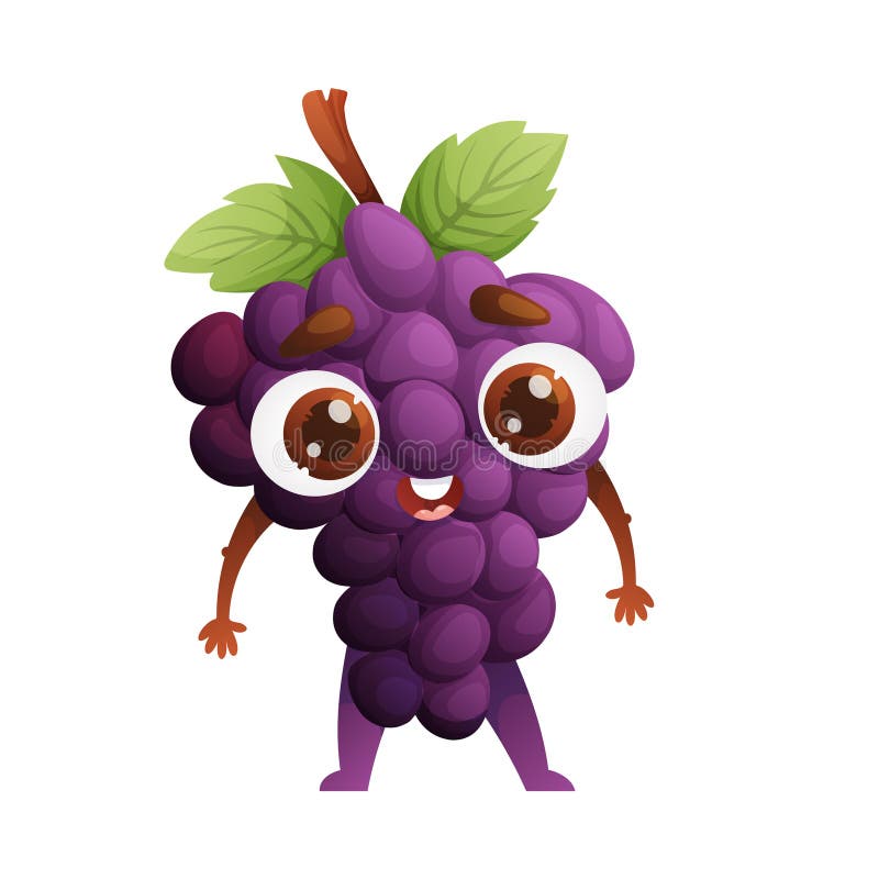 Cute and Funny Grape Cartoon Character with Big Eyes and a Cheerful ...