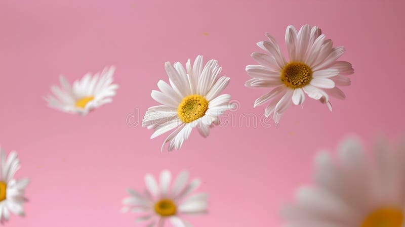 White Daisies Floating Against a Soft Pink Background. Vibrant Nature ...
