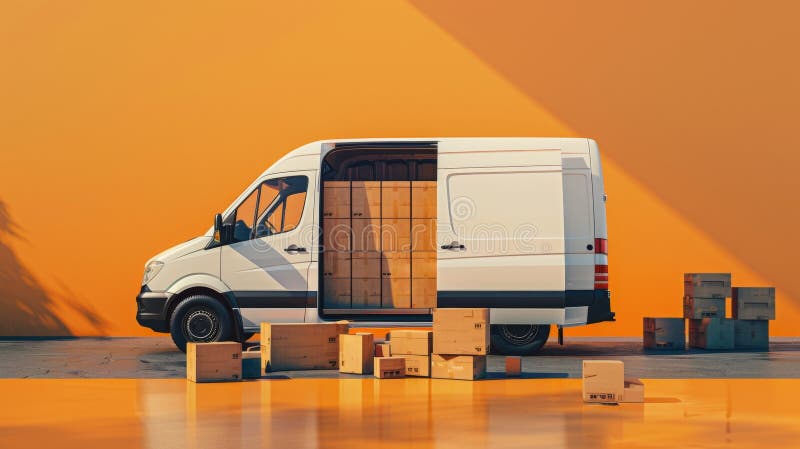 Delivery Van with Packages Against Orange Background, Generative AI ...