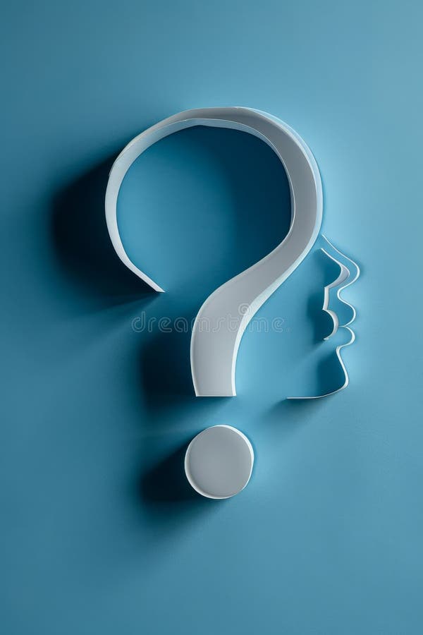 Creative Concept of a Question Mark Forming a Human Profile on Blue ...