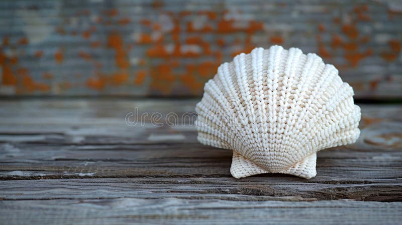 White Sea Shell on Weathered Wooden Surface with Rustic Backdrop Stock ...