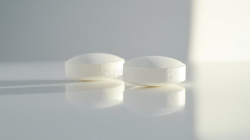 White Tablets on Counter Surface with Soft Light Reflection Stock ...