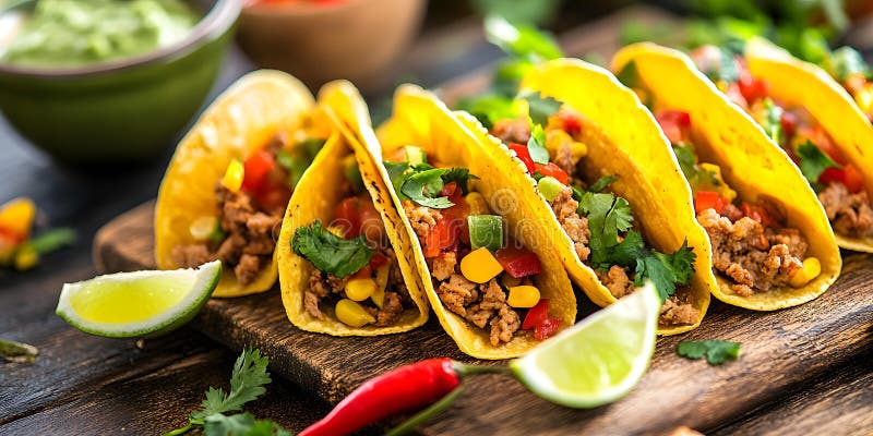 Rustic Tacos with Fresh Garnishes and Condiments Stock Illustration ...