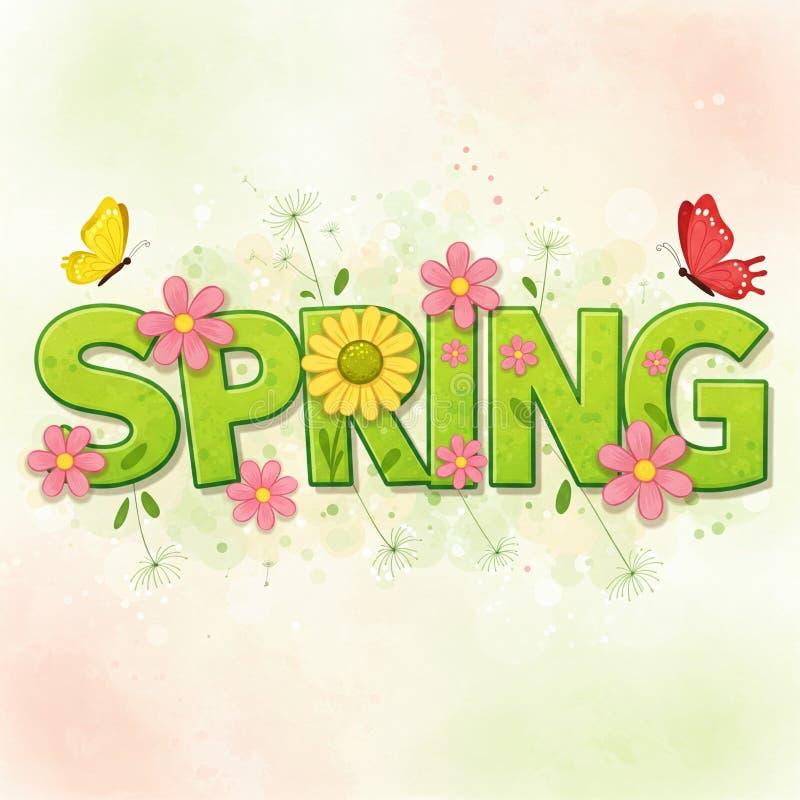 Vibrant Springtime Illustration with Floral Accents and Butterflies ...
