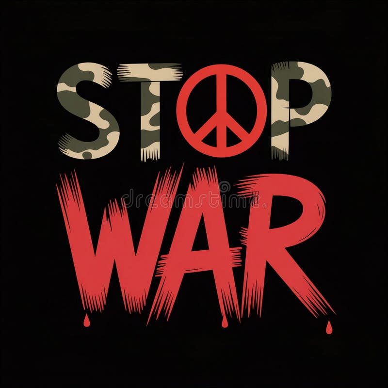 Stop the War Slogan on a Black Background Original Art Illustration in ...