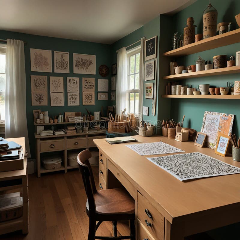 Work Area for Crafting Artisan Paper Cut Stock Illustration ...