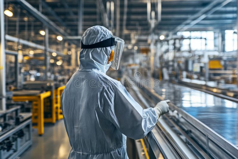 A Worker in a Cleanroom Outfit Oversees an Advanced Manufacturing ...