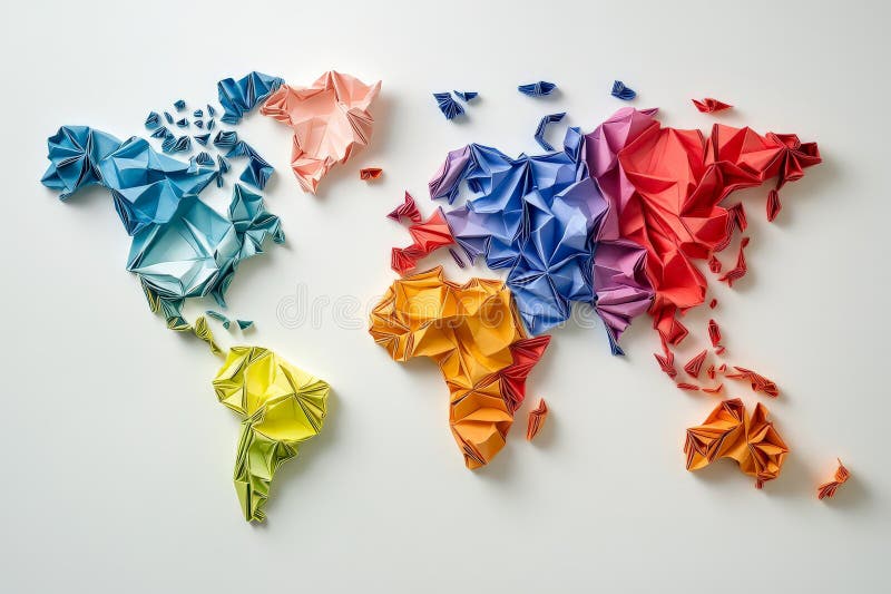 Colorful Origami World Map stock illustration. Illustration of cultural ...