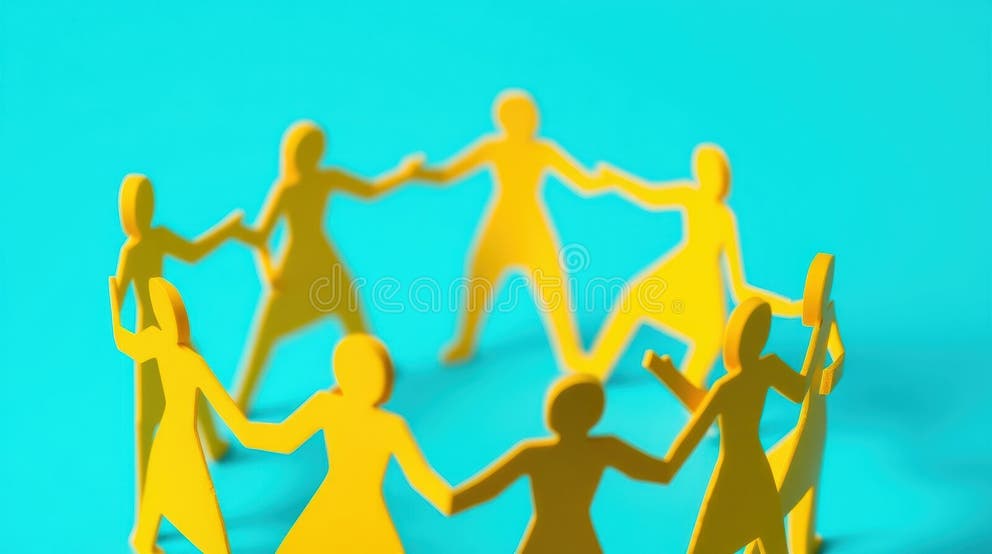 Bright Yellow Paper Cutout Figures in Unity and Teamwork Stock ...