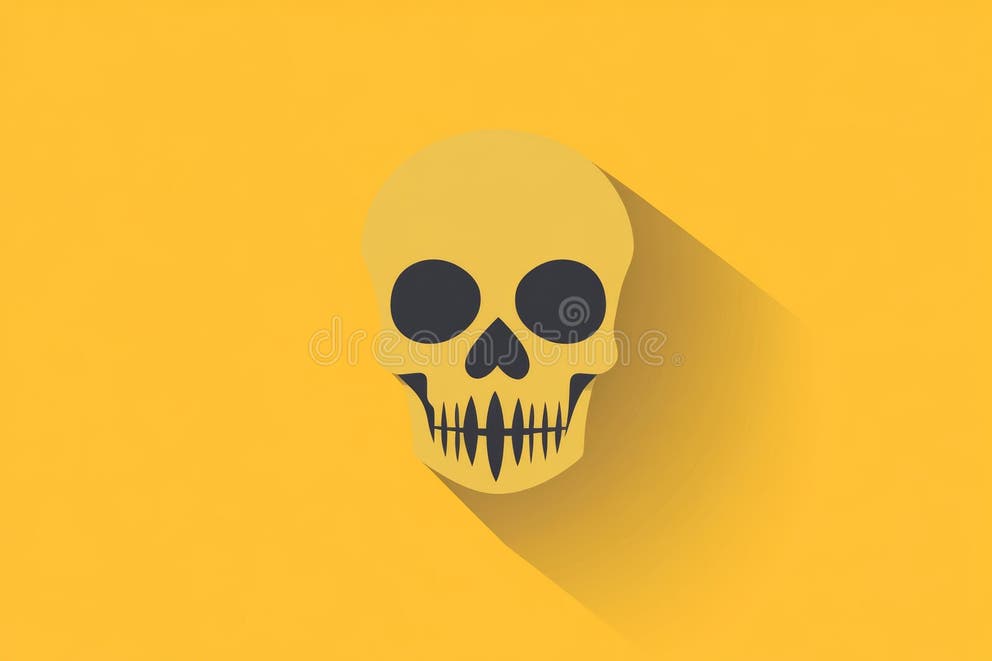 Yellow Skull Icon with Dark Background and Long Shadow Effect Stock ...