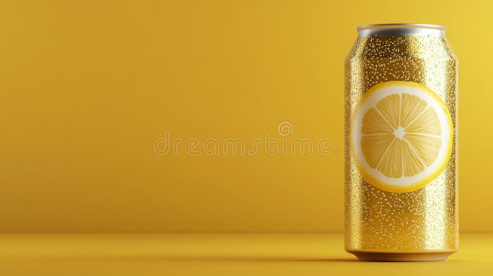 The Image Features a Yellow Soda Can with a Lemon Slice, All on a ...