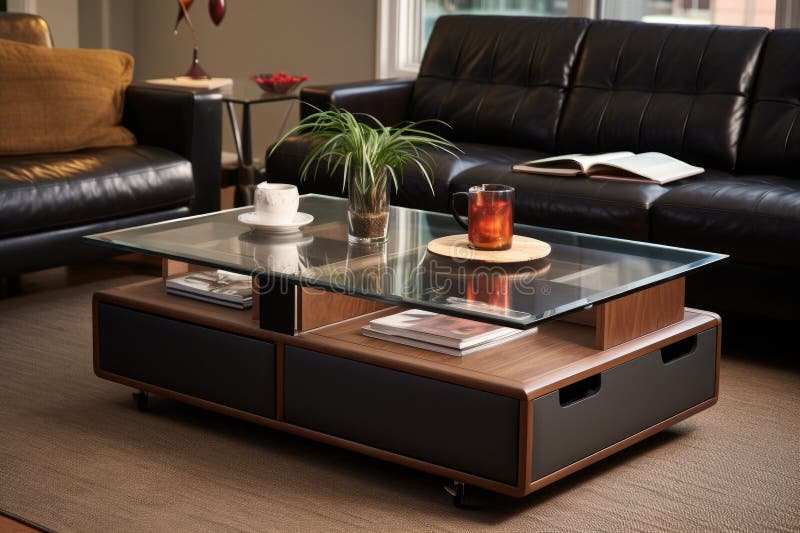 Image Featuring a Coffee Table with Multiple Storage Drawers Stock ...