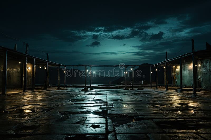 Empty Parking Lot at Night with Lights Illuminated. Generative AI ...