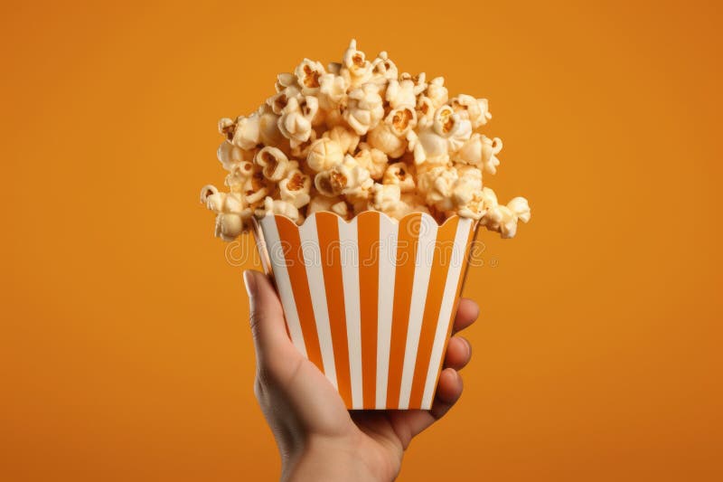 An Image Featuring Hands Holding a Popcorn Box, with Popcorn Kernels ...