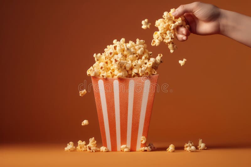 An Image Featuring Hands Holding a Popcorn Box, with Popcorn Kernels ...
