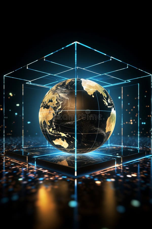 Holographic Globe Encased in a Cube - an Image Depicting Digital Age ...