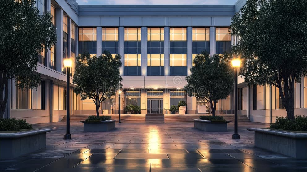 Modern Office Building Front View Stock Illustration - Illustration of ...