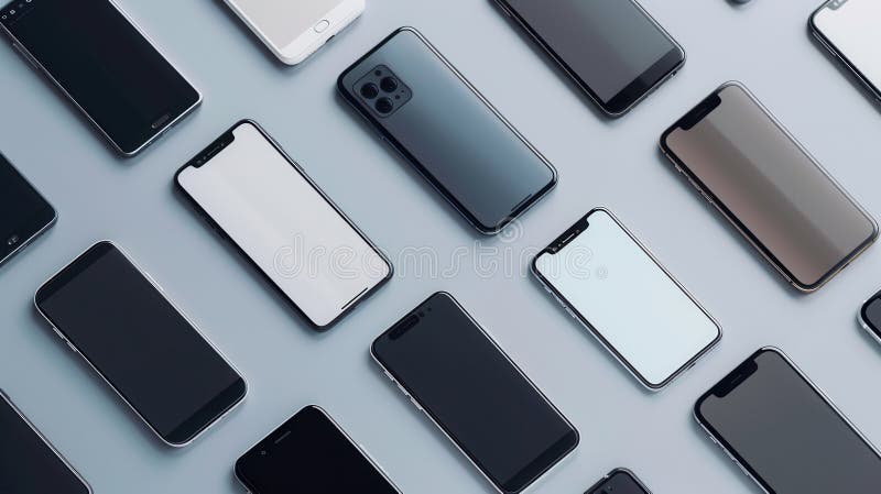 An Image Featuring Multiple Smartphones Arranged in Different Angles on ...