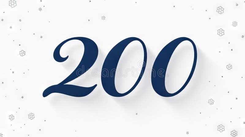 Number 200 in Navy Blue with Shadow on White Background and Silver ...