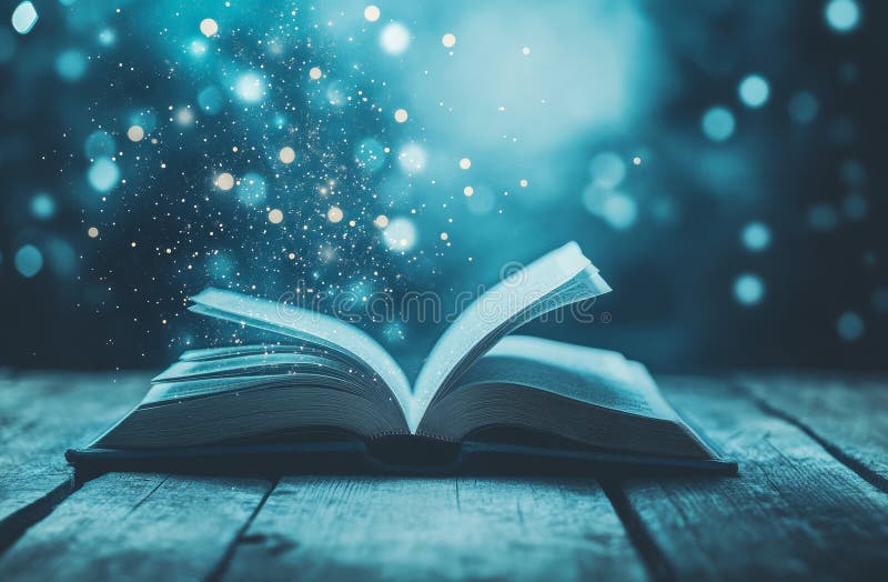 An Image Featuring an Open Vintage Book on a Wooden Table, Covered with ...