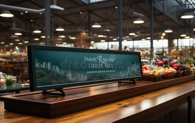 Wooden Table with Customizable Horizontal Sign. Generative AI Stock ...