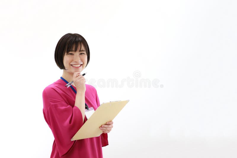 Female Employee with a Binder Stock Image - Image of person, white ...