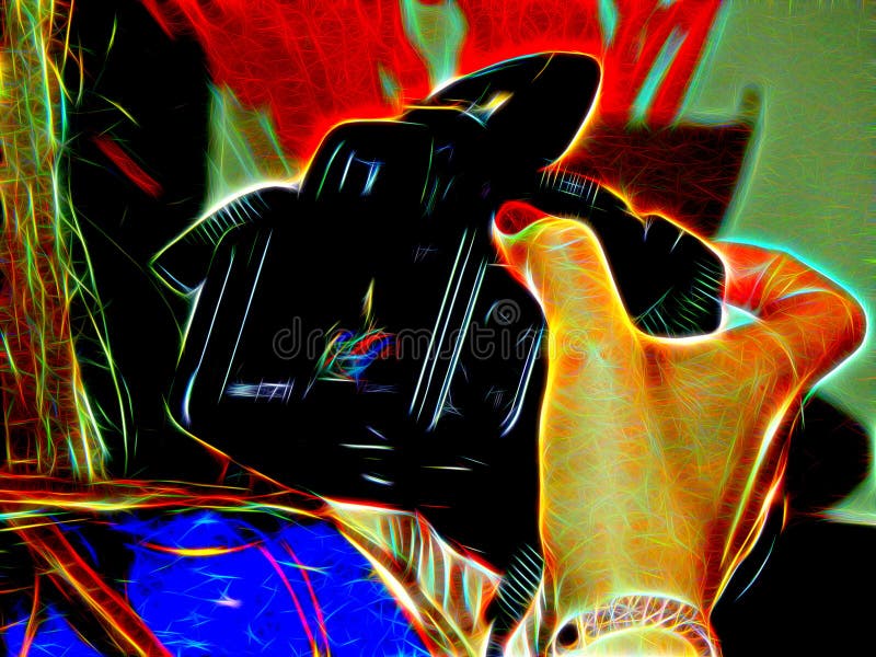 Image of Female Hands with a Camera in Neon Light Stock Illustration ...