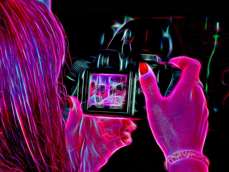 Image of Female Hands with a Camera in Neon Light Stock Illustration ...