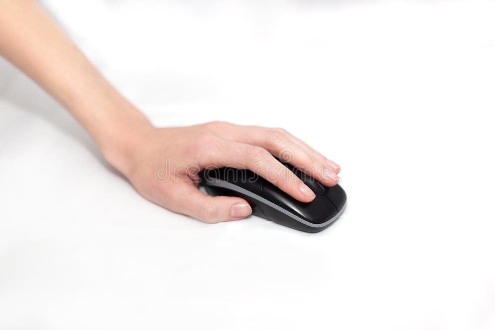 Image of Female Hands Clicking Computer Mouse Stock Image - Image of ...