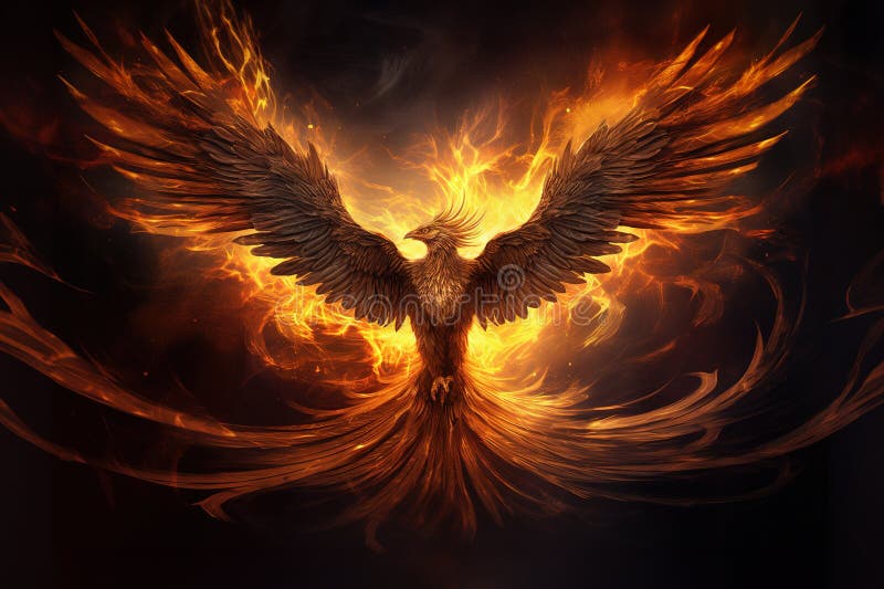 Burning Bird Phoenix Rising Form Flames and Fire Stock Illustration ...