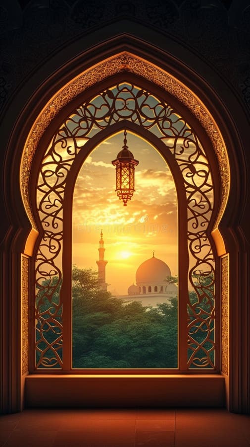 Image Festive Window Concept Eid Al Fitr Background with Lantern ...
